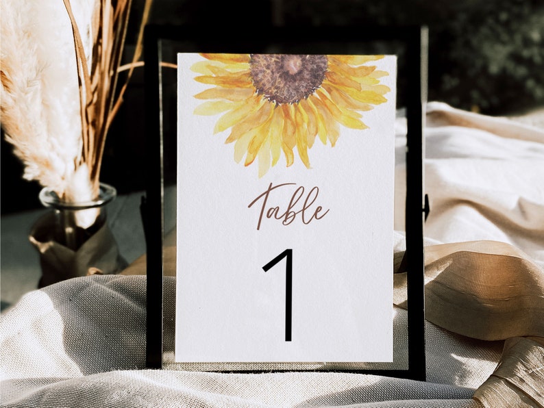 SUNFLOWER Table Numbers Printable Template Wedding Table - Etsy