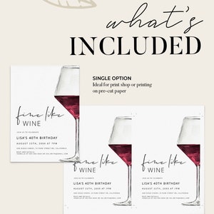 WINE | Birthday Invitation Template, Printable, Fine Like Wine, for Men and Women, Modern ...