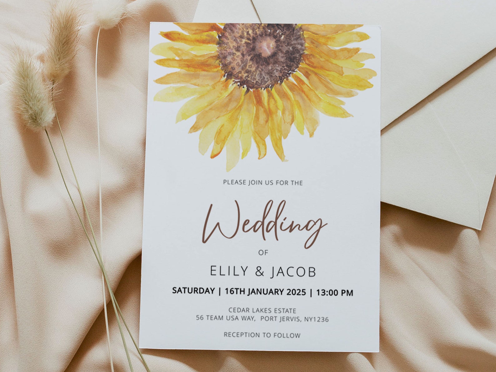 SUNFLOWER Wedding Invitation Template Printable Digital - Etsy