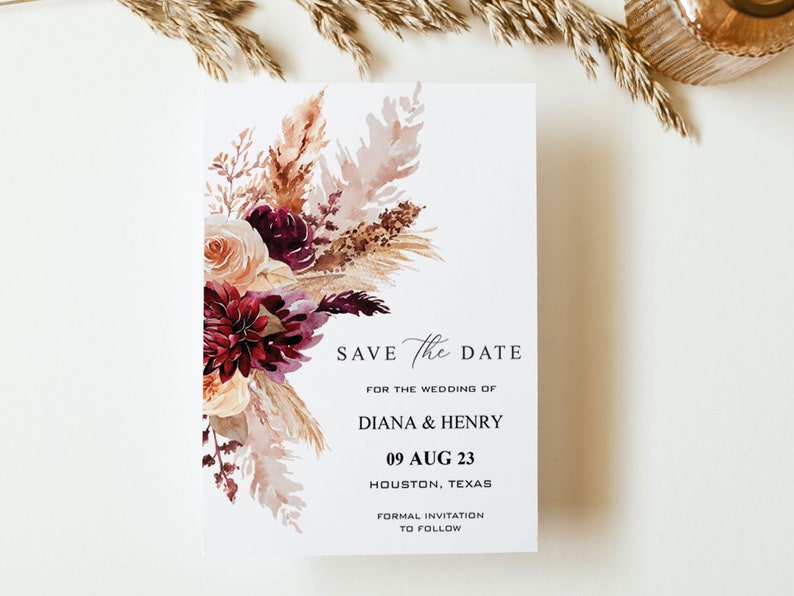 BURGUNDY Wedding Template Suite Printable Boho Floral - Etsy