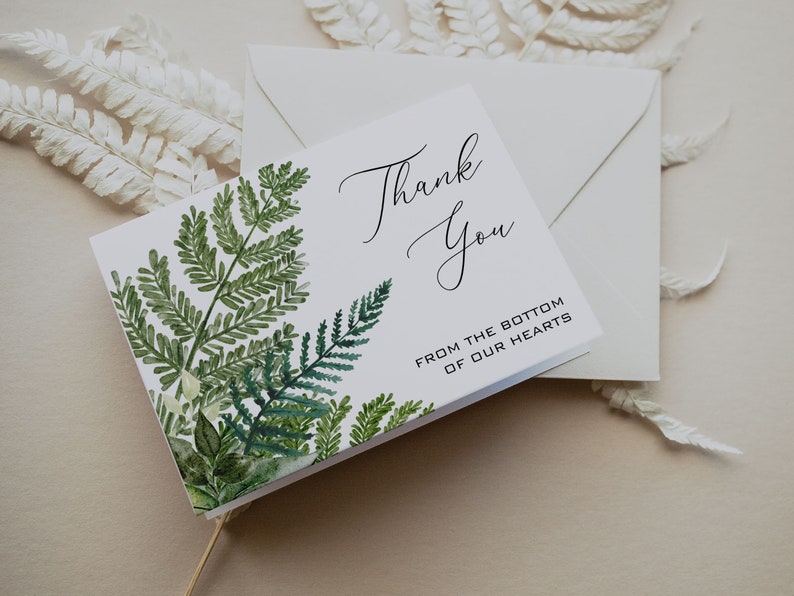 FERN Thank You Card Printable Template Forest Greenery - Etsy