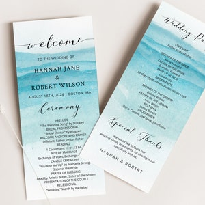 BEACH | Wedding Program, Printable Template, Blue Water, Digital ...