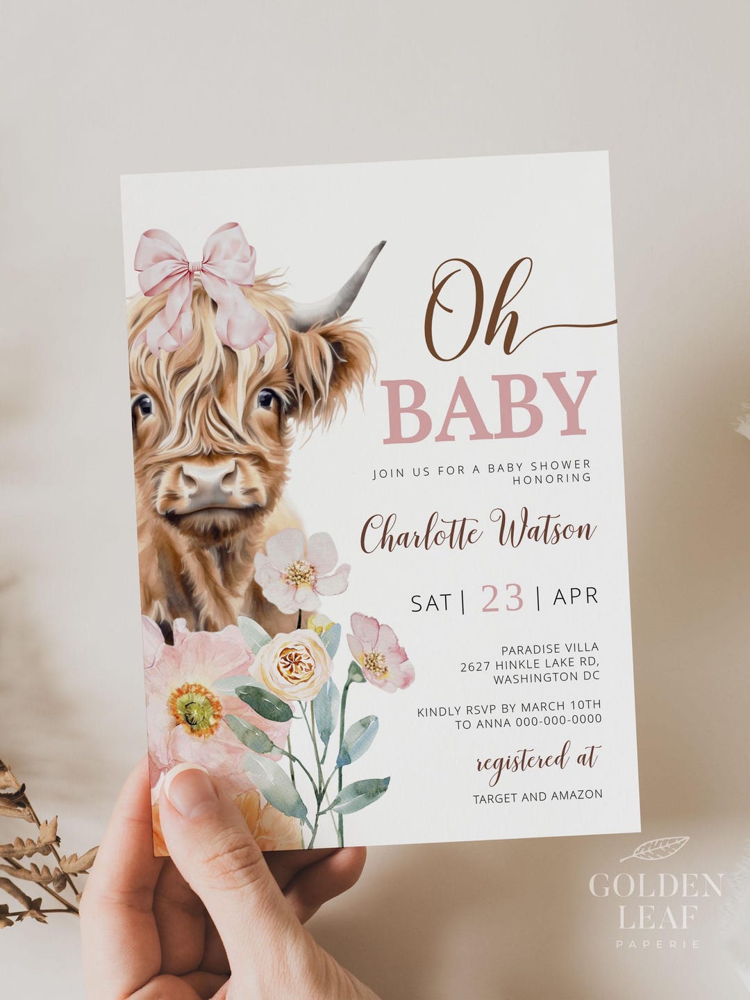 HIGHLAND COW | Baby Shower Invitation Template, Western Theme, Country ...