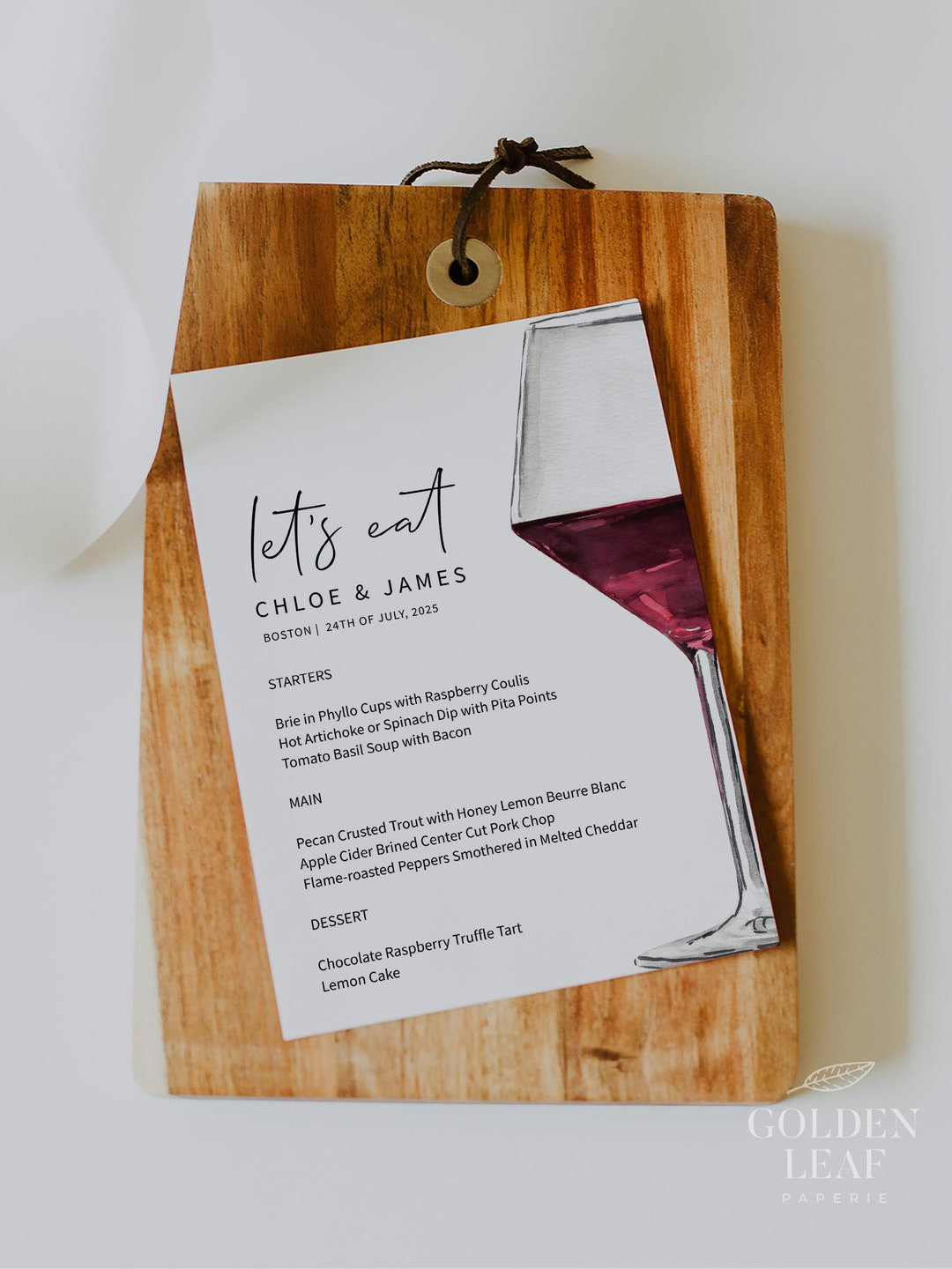 WINE | Menu Cards, Printable Template, Simple Wedding, Digital Download ...