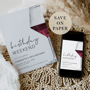 WINE | Birthday Weekend Itinerary and Invitation, Printable Invite, for ...