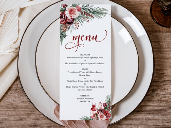 CHRISTMAS Menu Cards Printable Template Pine Tree & | Etsy