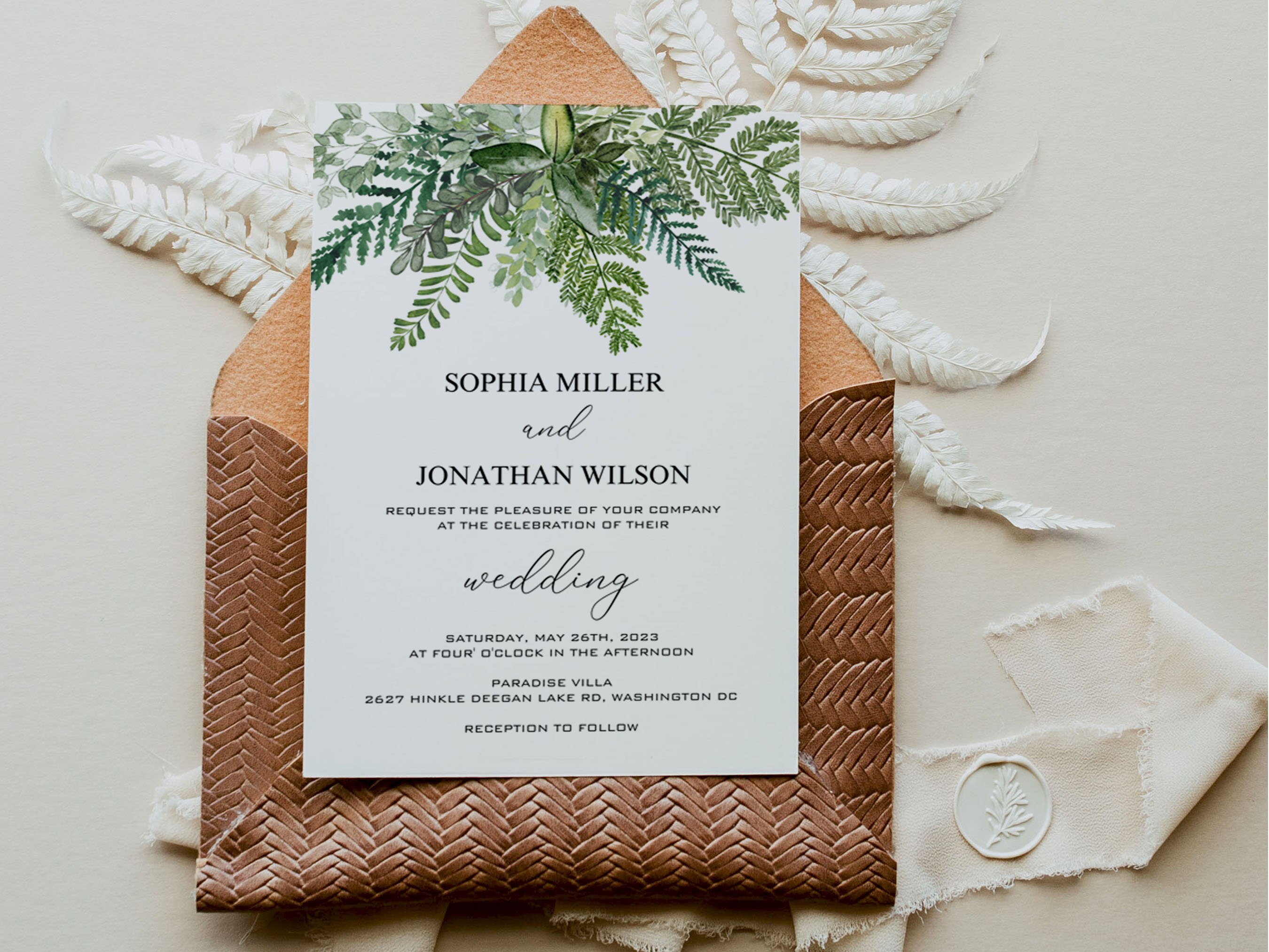 FERN | Wedding Invitation, Printable Template, Forest Greenery, Digital ...