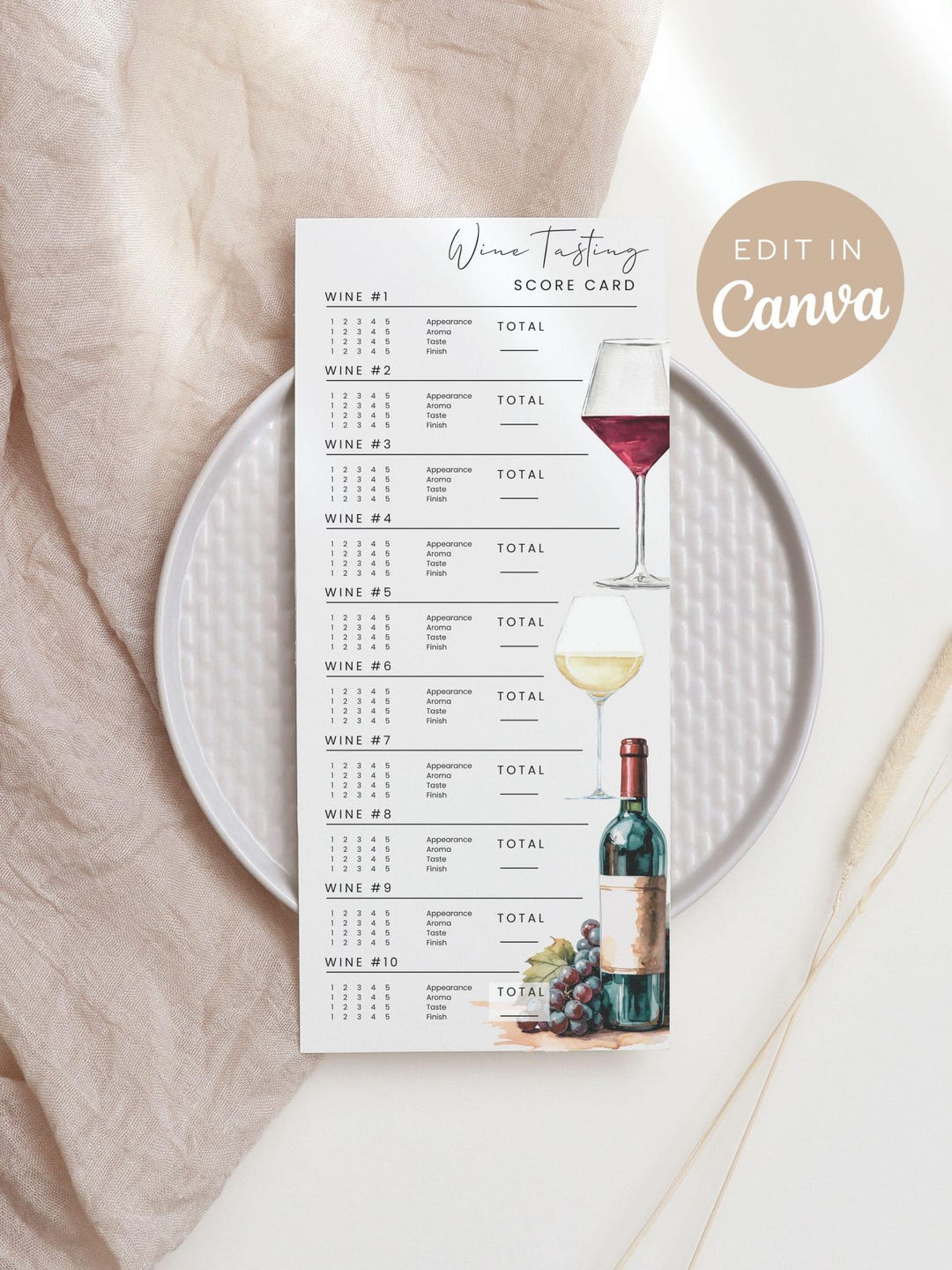 Wine Tasting Card, Wine Tasting Score Card, Wine Tasting Notes, Canva ...