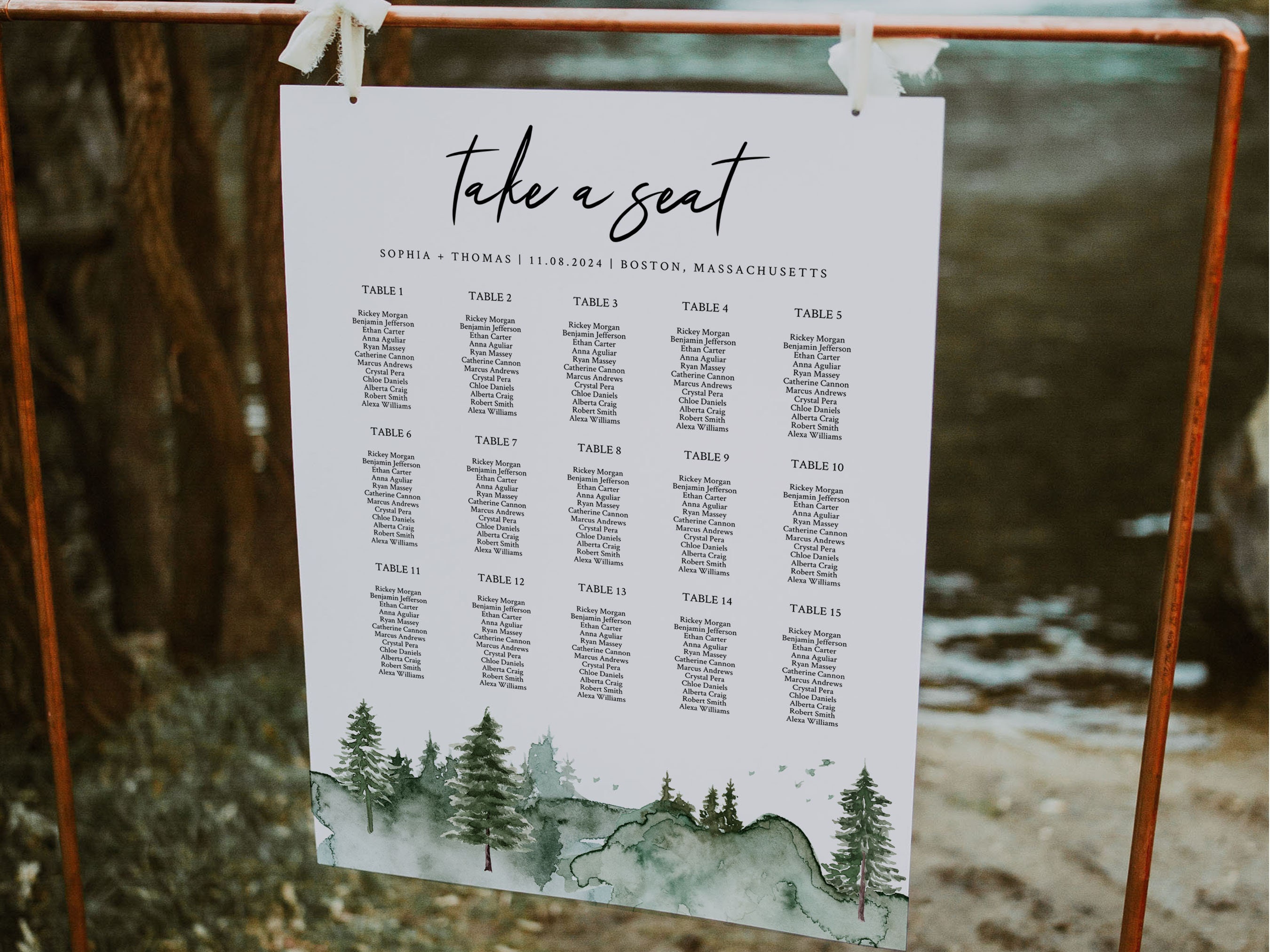 PINE TREE Seating Chart Printable Template Green Forest - Etsy