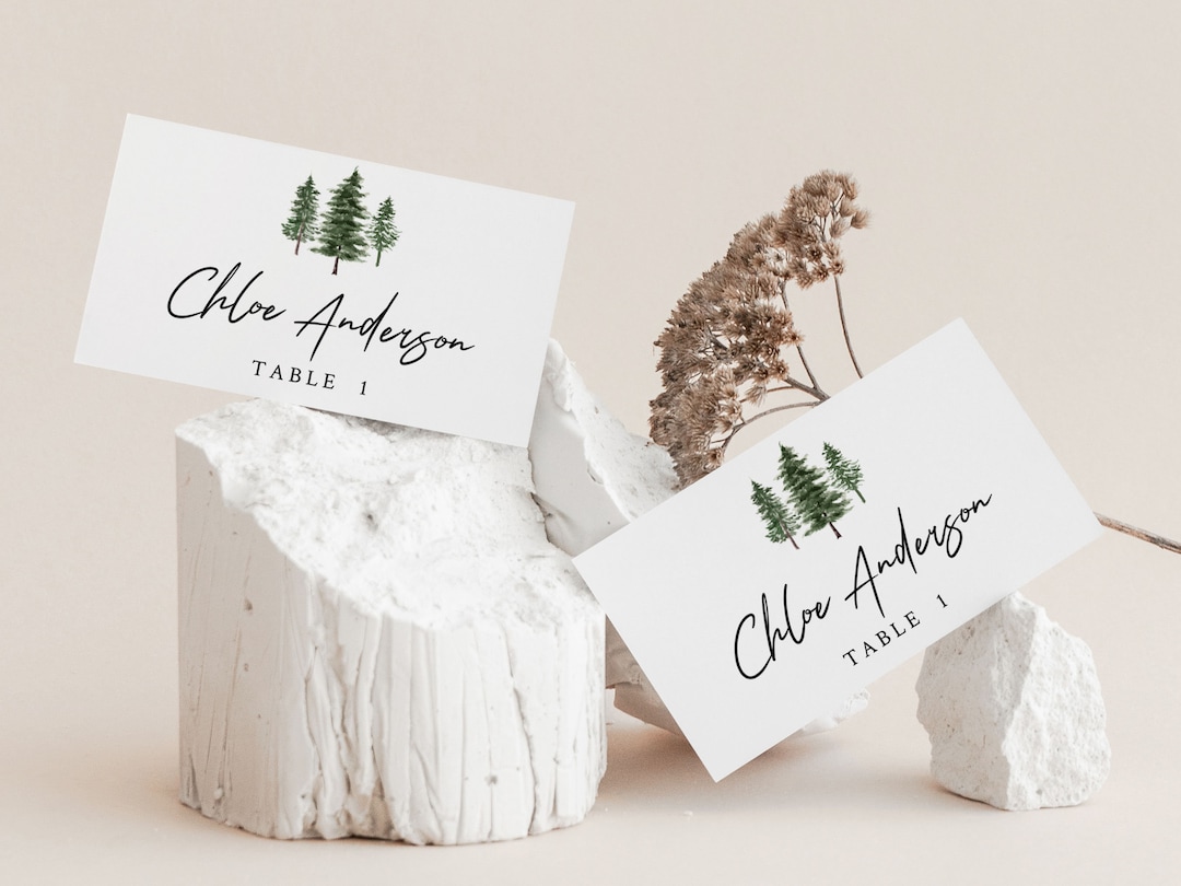 PINE TREE | Place Card Template, Printable, Green Forest, Instant ...