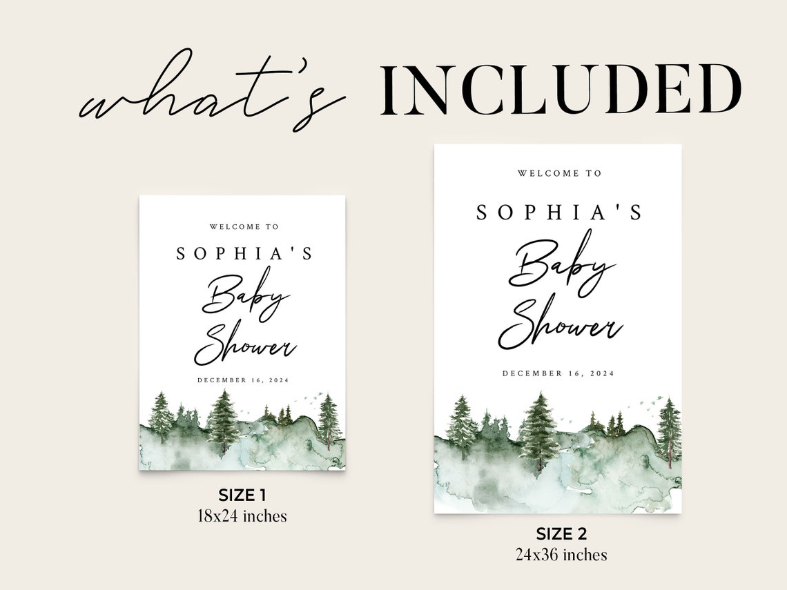 PINE TREE | Baby Shower Welcome Sign, Printable Template, Green Forest ...