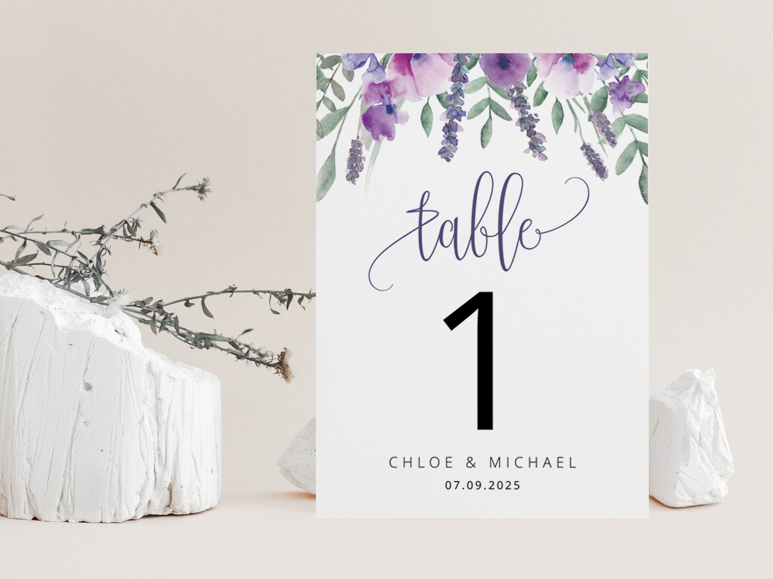 PURPLE Table Numbers Template Printable Lavender Digital - Etsy