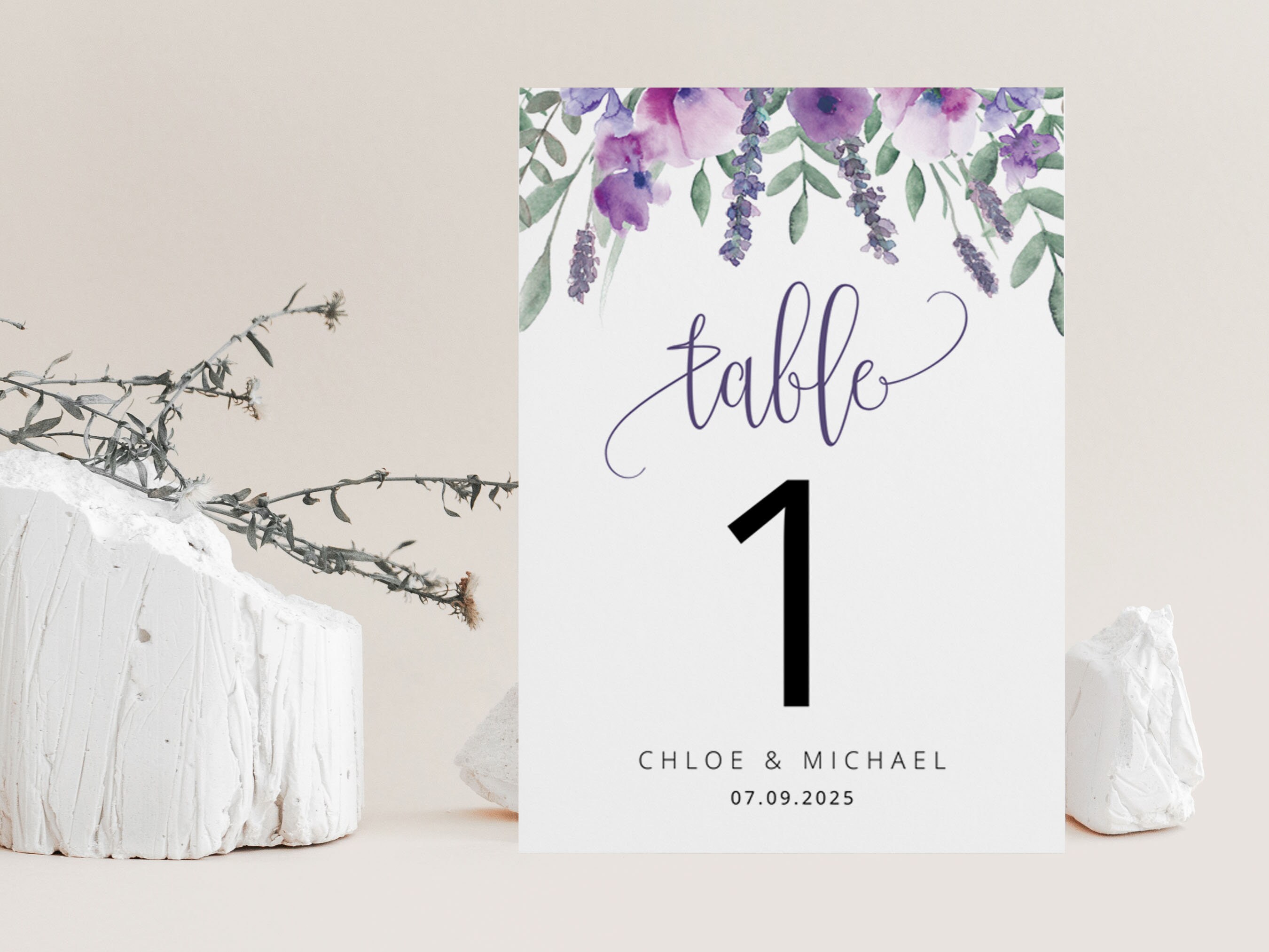 PURPLE Table Numbers Template Printable Lavender Digital - Etsy Canada