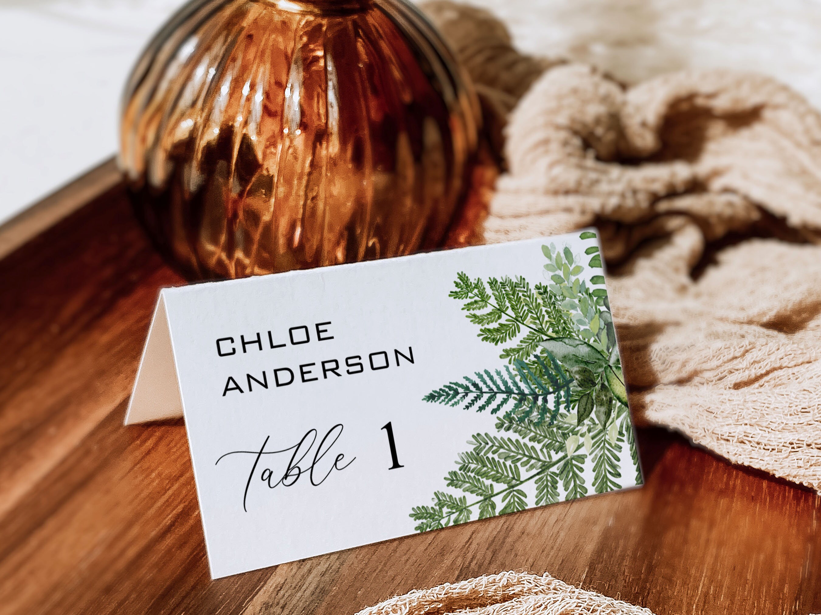 FERN Place Card Template Printable Forest Wedding Digital | Etsy