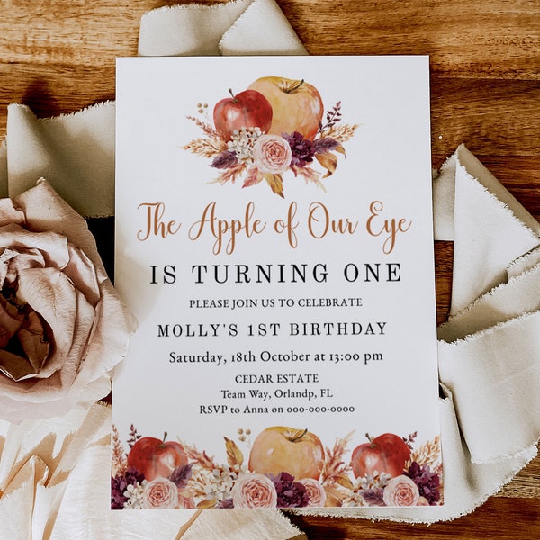 Apple Birthday Invitations - Etsy