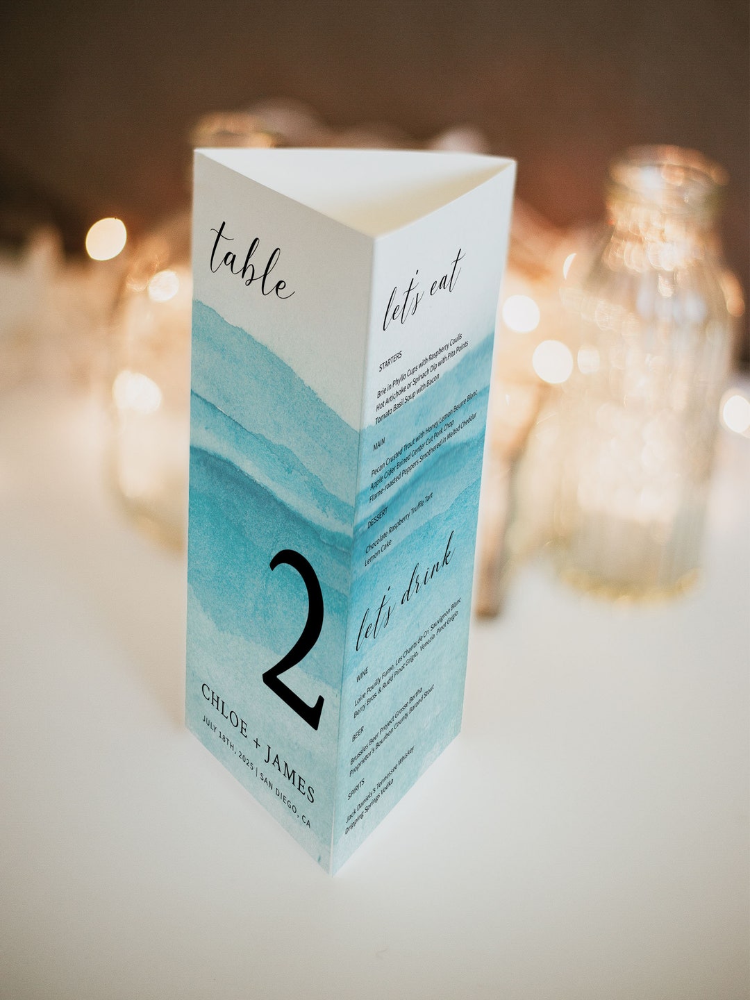BEACH | Wedding Table Numbers, Printable Template, Ocean Trifold Table ...