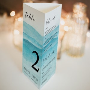 BEACH | Wedding Table Numbers, Printable Template, Ocean Trifold Table ...