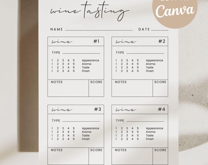 Wine Tasting Card, Wine Tasting Score Card, Wine Tasting Notes ...