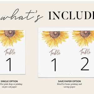 SUNFLOWER | Table Numbers, Printable Template, Wedding Table Numbers ...