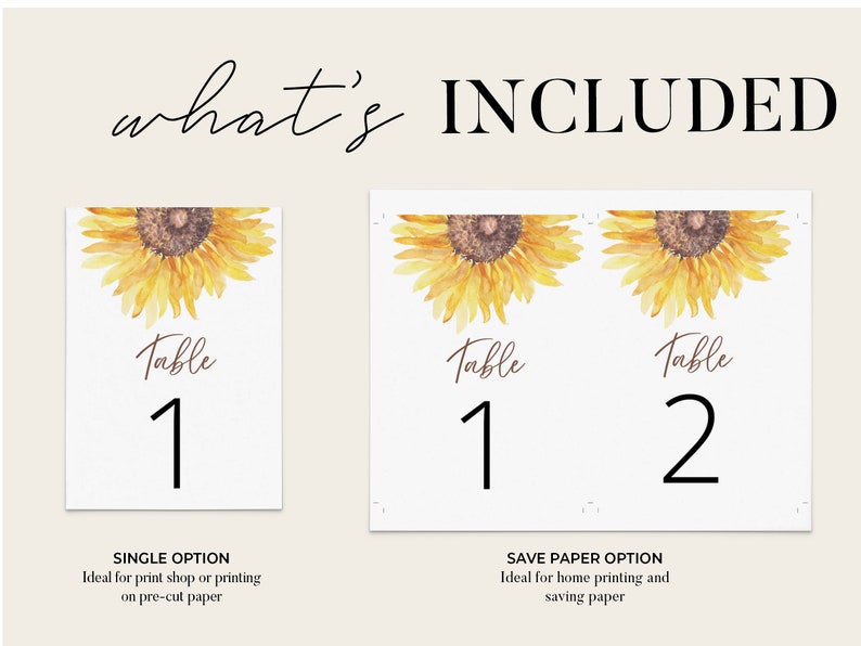 SUNFLOWER Table Numbers Printable Template Wedding Table - Etsy