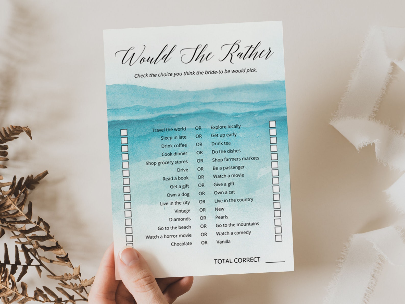 BEACH Would She Rather Printable Bridal Shower Game - Etsy
