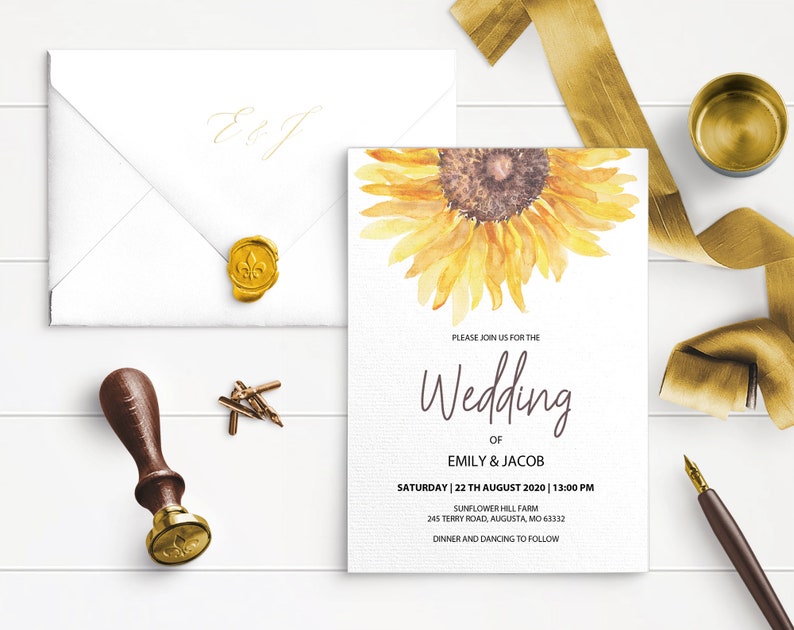 Sunflower Wedding Invitation Template Printable INSTANT | Etsy