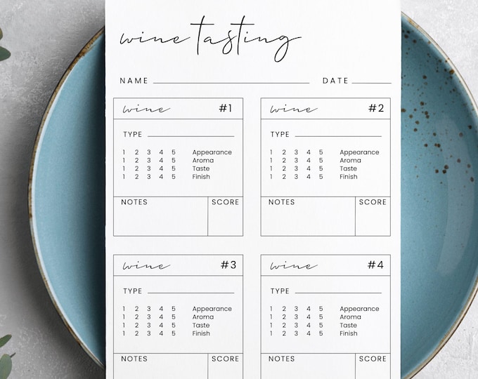 Wine Tasting Card, Wine Tasting Score Card, Wine Tasting Notes ...