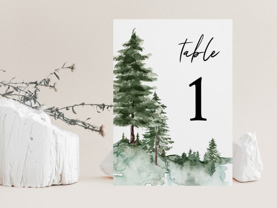 PINE TREE Wedding Table Numbers Template Printable Green - Etsy