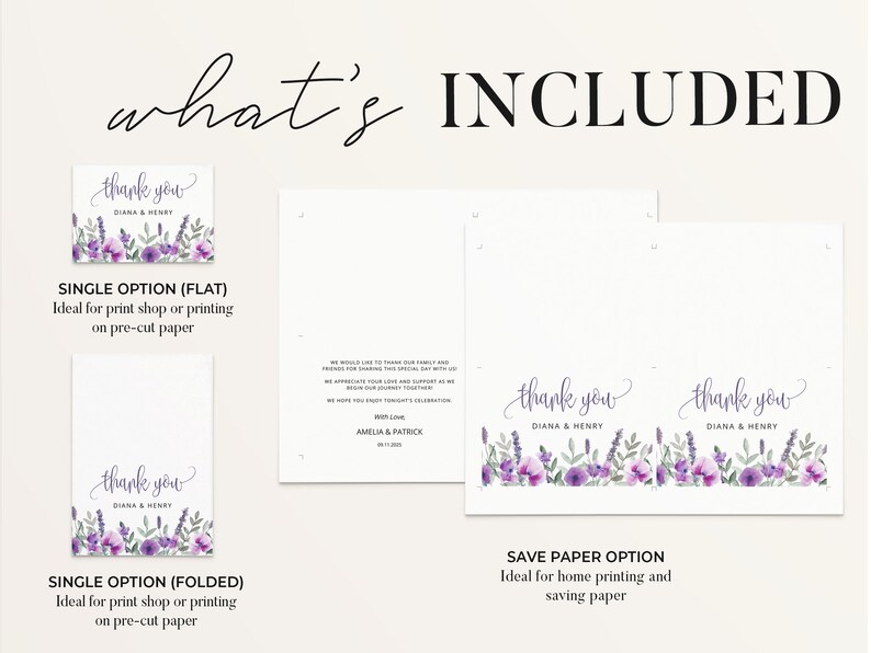 PURPLE Thank You Card Template Printable Lavender Note | Etsy