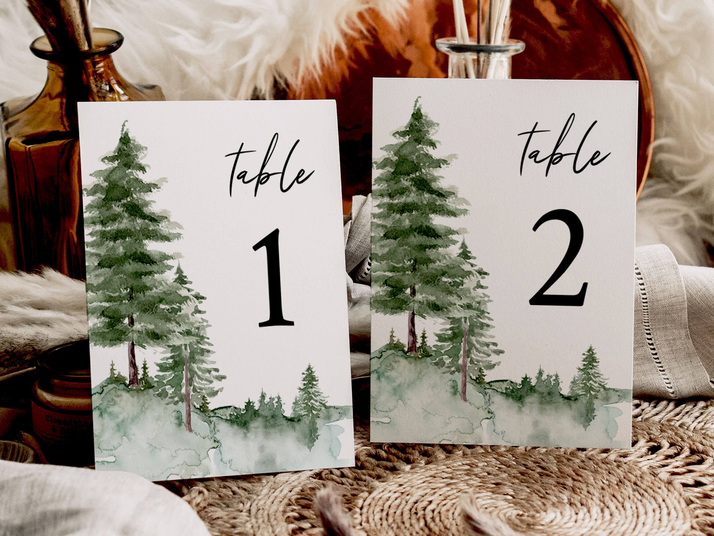 PINE TREE | Wedding Table Numbers Template, Printable, Green Forest ...