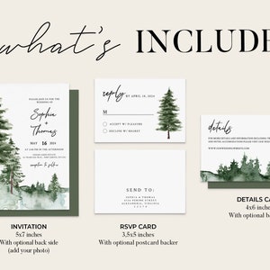 PINE TREE | Wedding Invitation Set, Printable Template, Green Forest ...