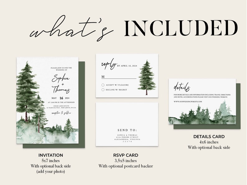 PINE TREE Wedding Invitation Set Printable Template Green - Etsy