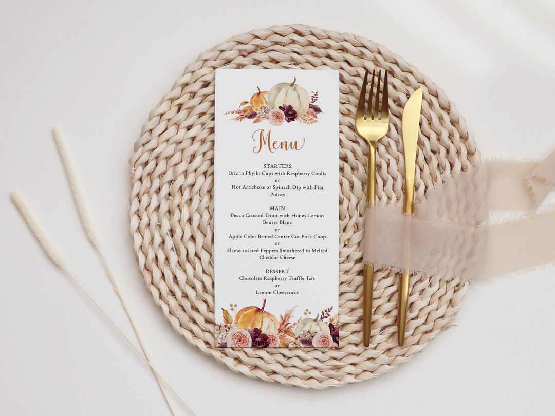 PUMPKIN | Menu Cards, Printable Template, Fall Themed, INSTANT DOWNLOAD ...