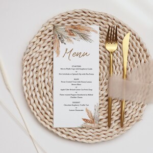 PAMPAS GRASS | Menu Cards, Printable Template, Boho Themed, Instant ...