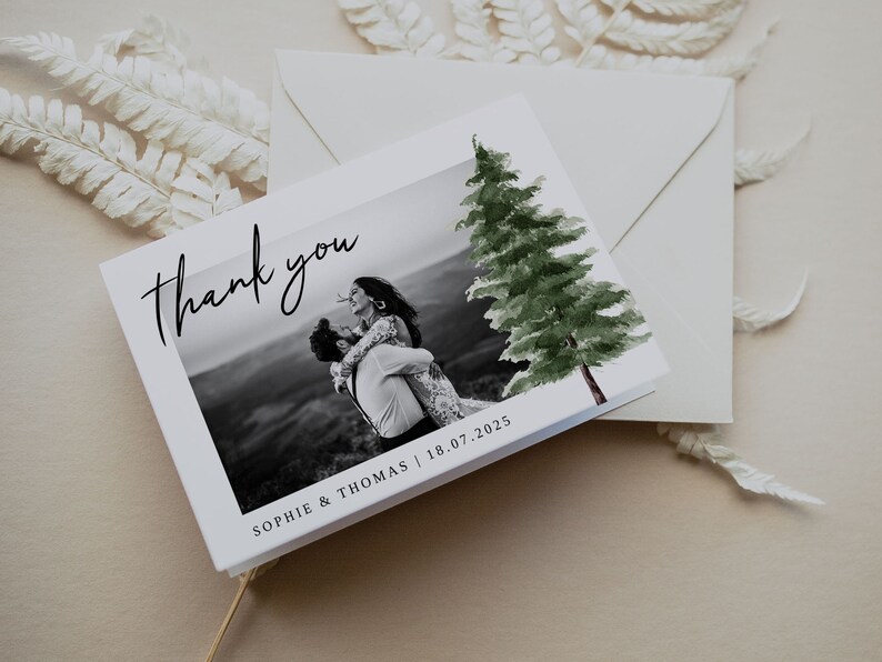 PINE TREE Thank You Card With Photo Printable Template - Etsy