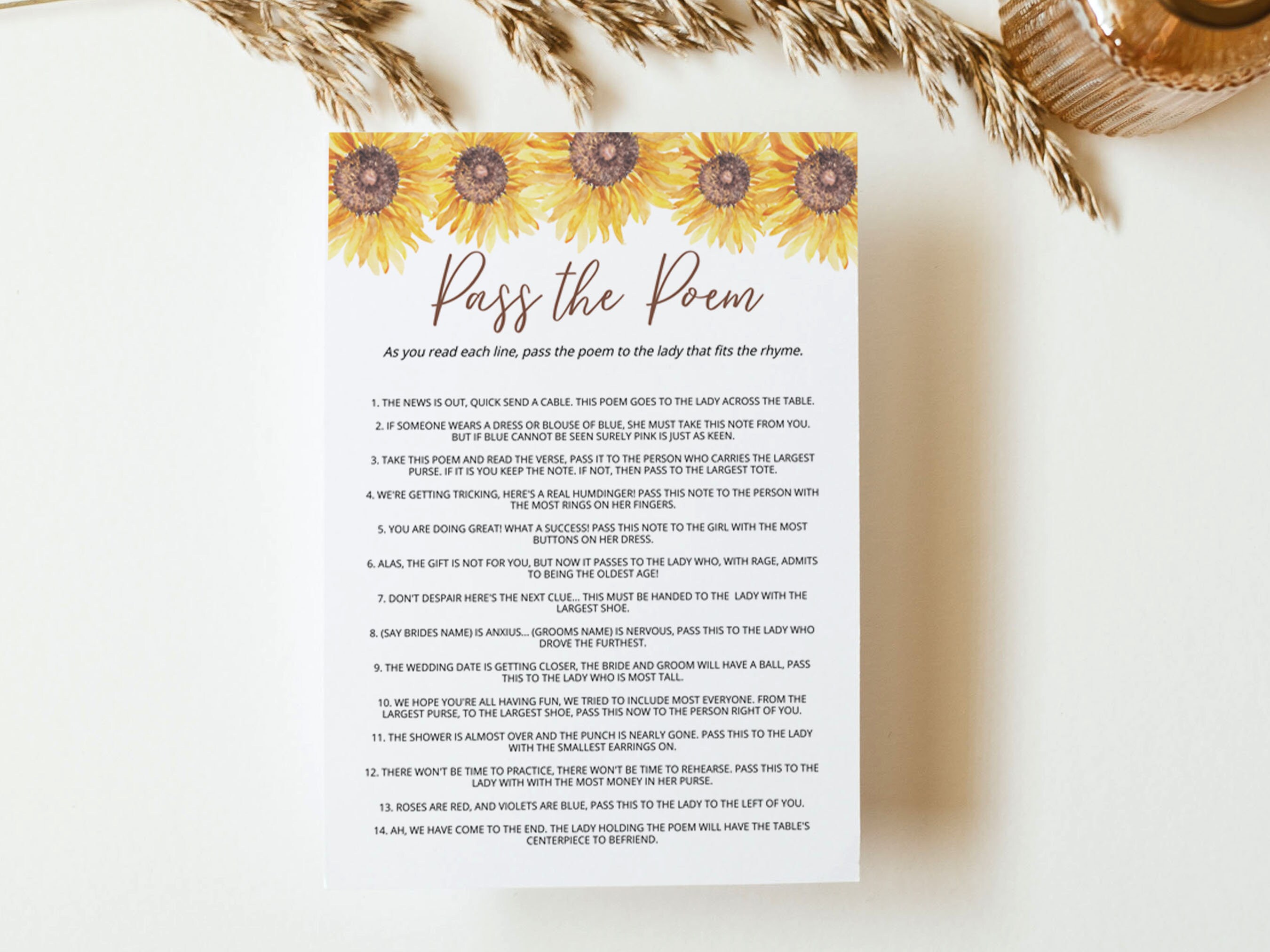 Paper & Party Supplies Party Supplies Sunflower Pass the Poem Instant ...