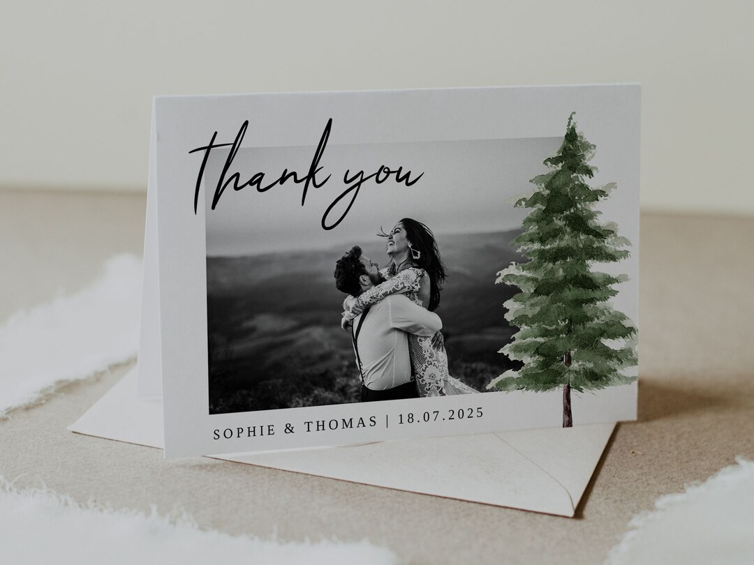 PINE TREE | Thank You Card With Photo, Printable Template, Green Forest ...