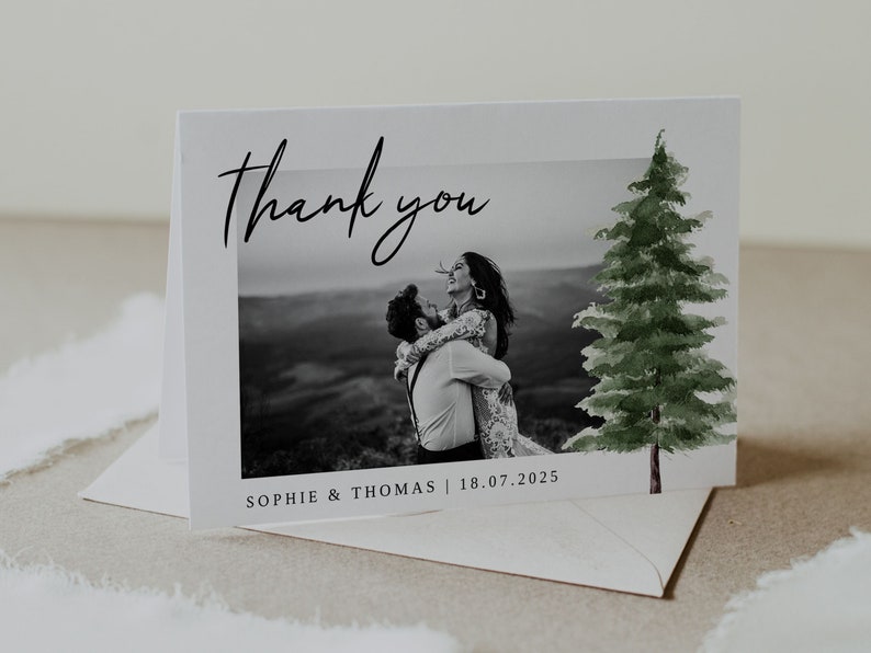 PINE TREE Thank You Card With Photo Printable Template - Etsy