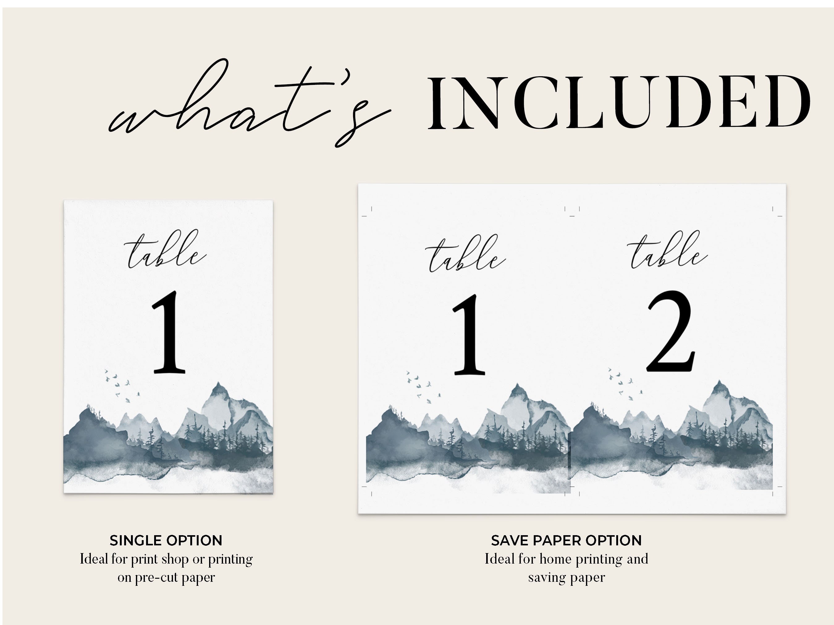 MOUNTAIN Table Numbers Printable Template Blue Watercolor - Etsy