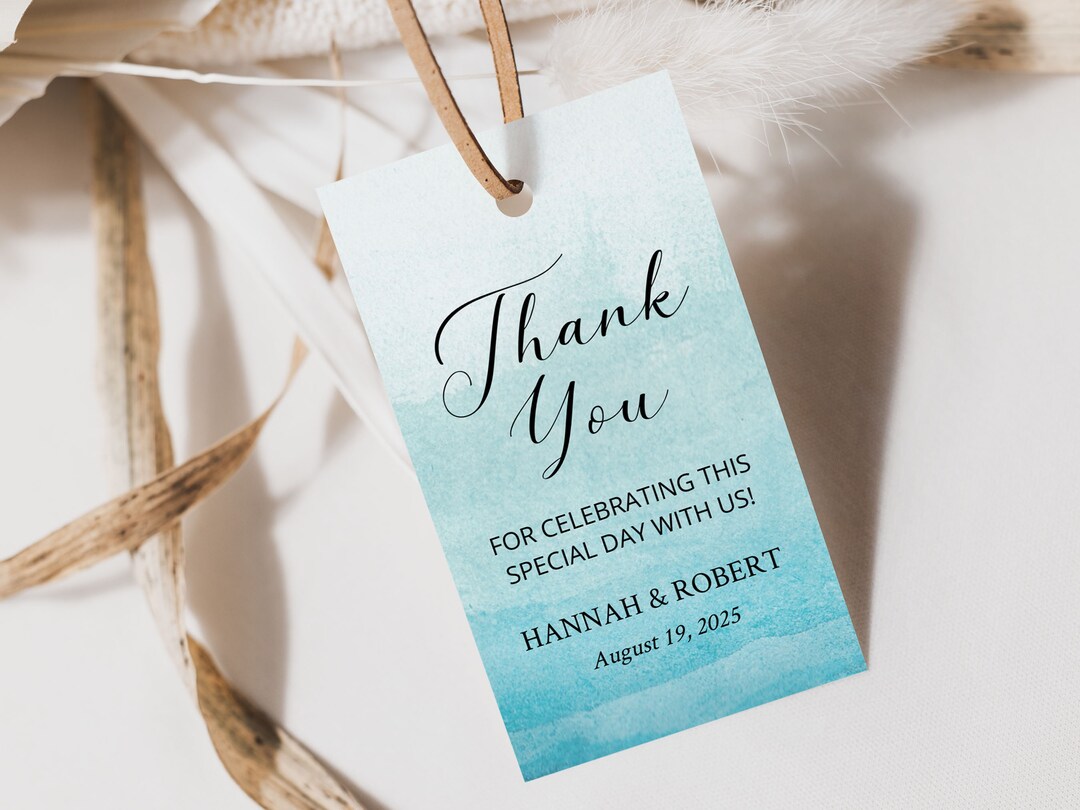 BEACH | Favor Tag Template, Printable, Blue Water Gift Tag, Digital ...