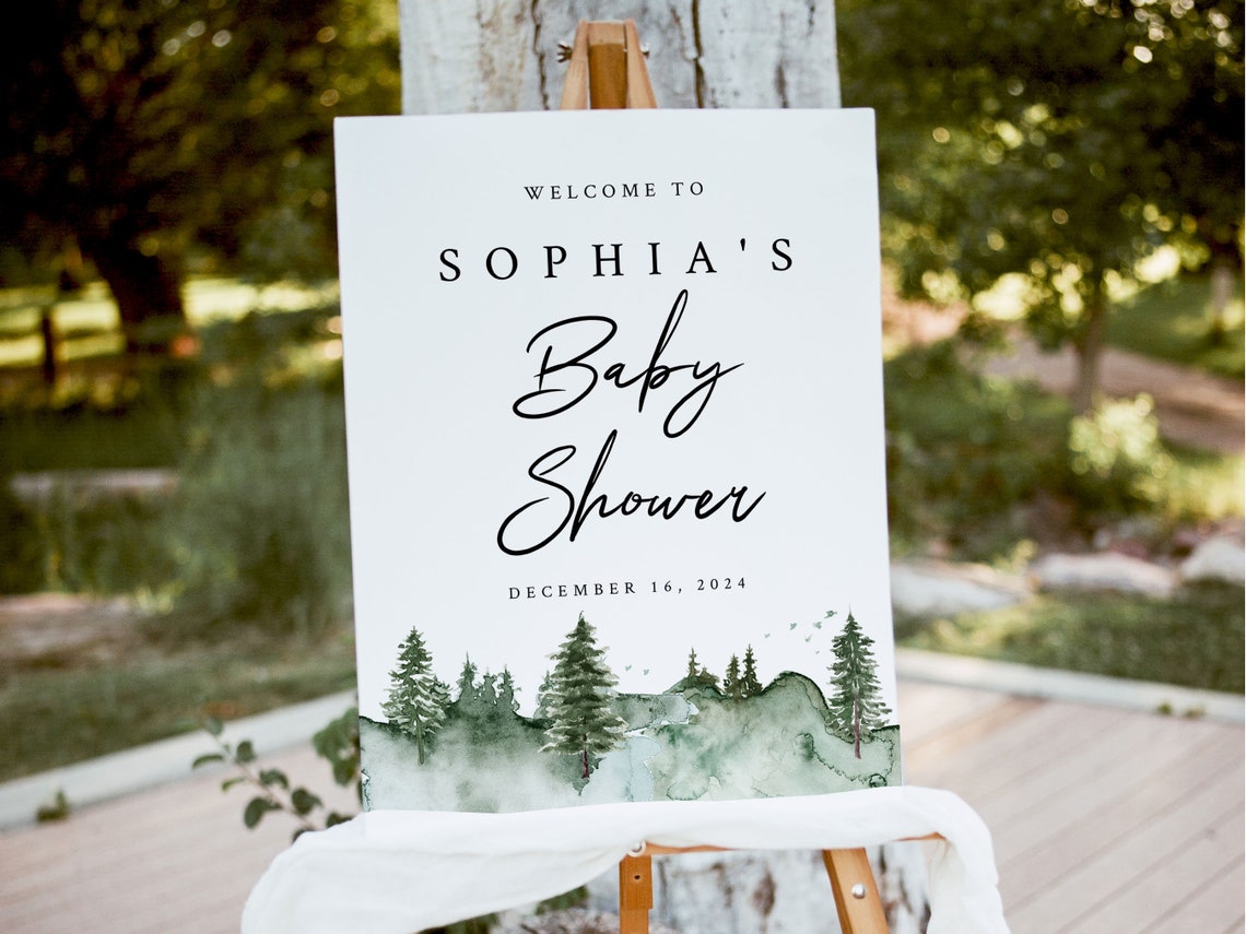 PINE TREE | Baby Shower Welcome Sign, Printable Template, Green Forest ...
