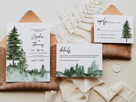 PINE TREE Wedding Invitation Set Printable Template Green - Etsy