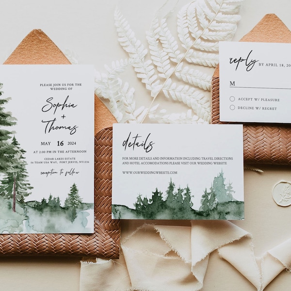 Pine Tree Invitation - Etsy