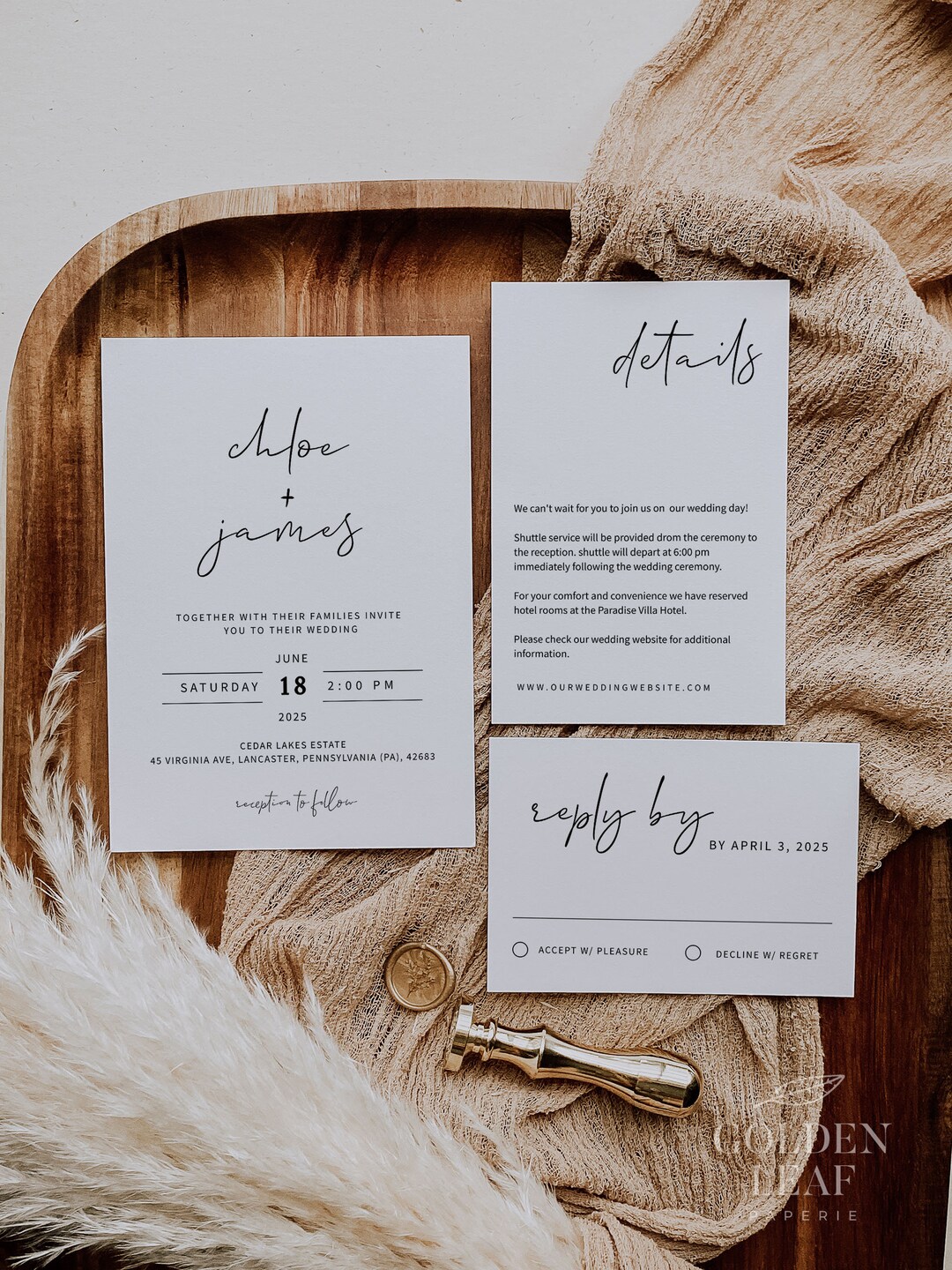 MINIMALIST | Wedding Invitation Set, Printable Template, Modern Wedding ...