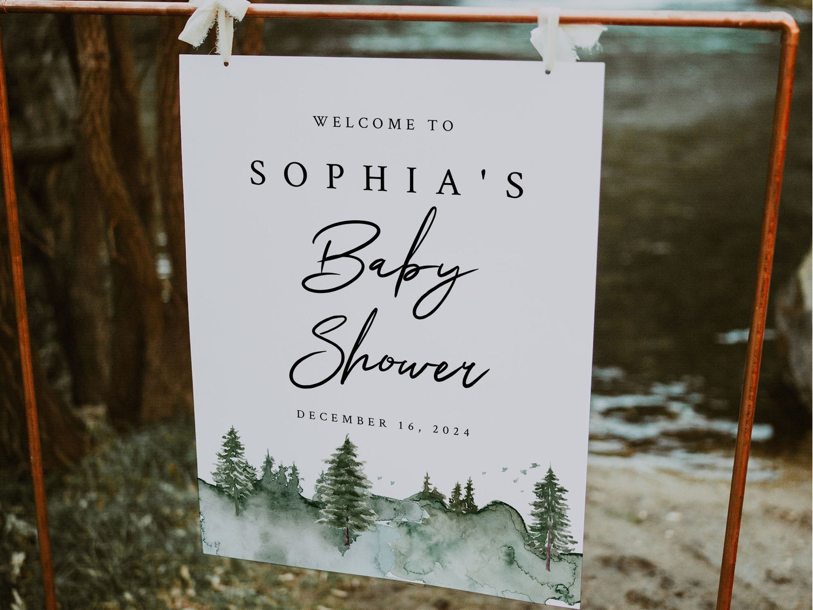 PINE TREE | Baby Shower Welcome Sign, Printable Template, Green Forest ...