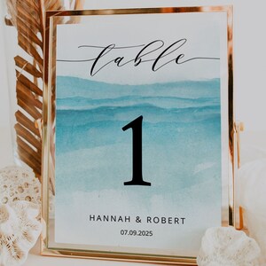 BEACH | Wedding Table Numbers Template, Printable, Blue Water, Digital ...