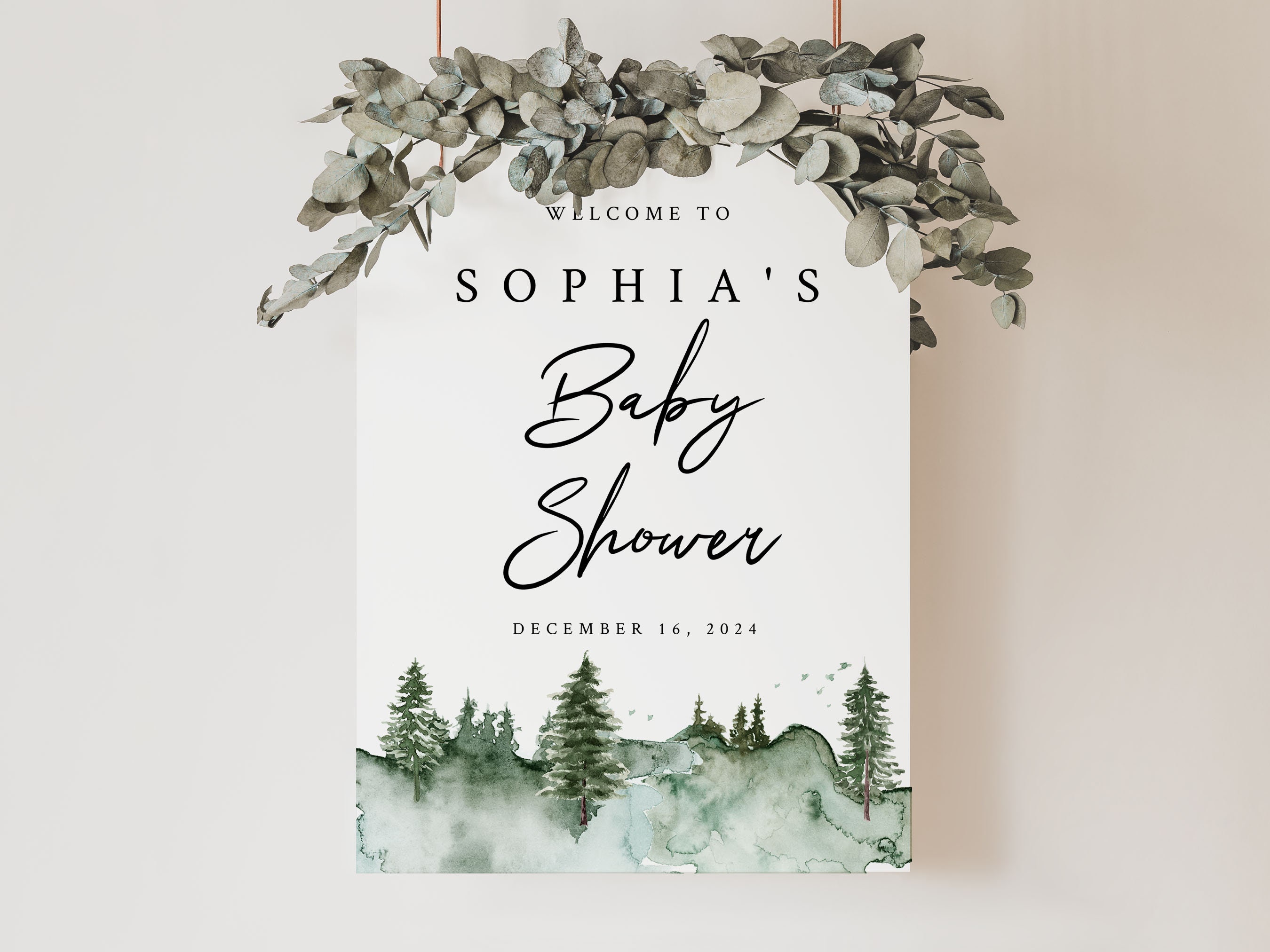 PINE TREE | Baby Shower Welcome Sign, Printable Template, Green Forest ...