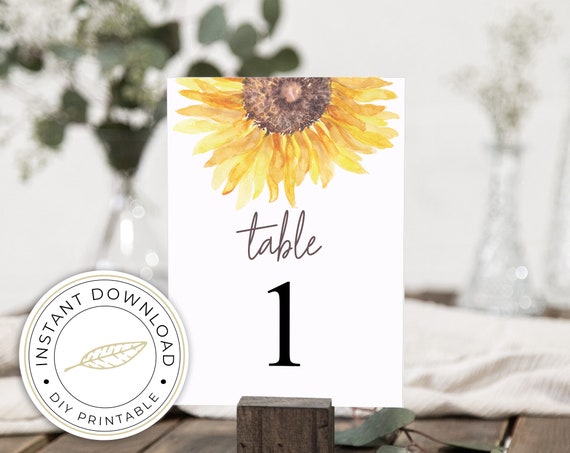 Sunflower Table Numbers Printable Template Instant Download | Etsy