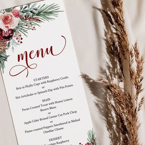 CHRISTMAS | Menu Cards, Printable Template, Pine Tree & Burgundy ...