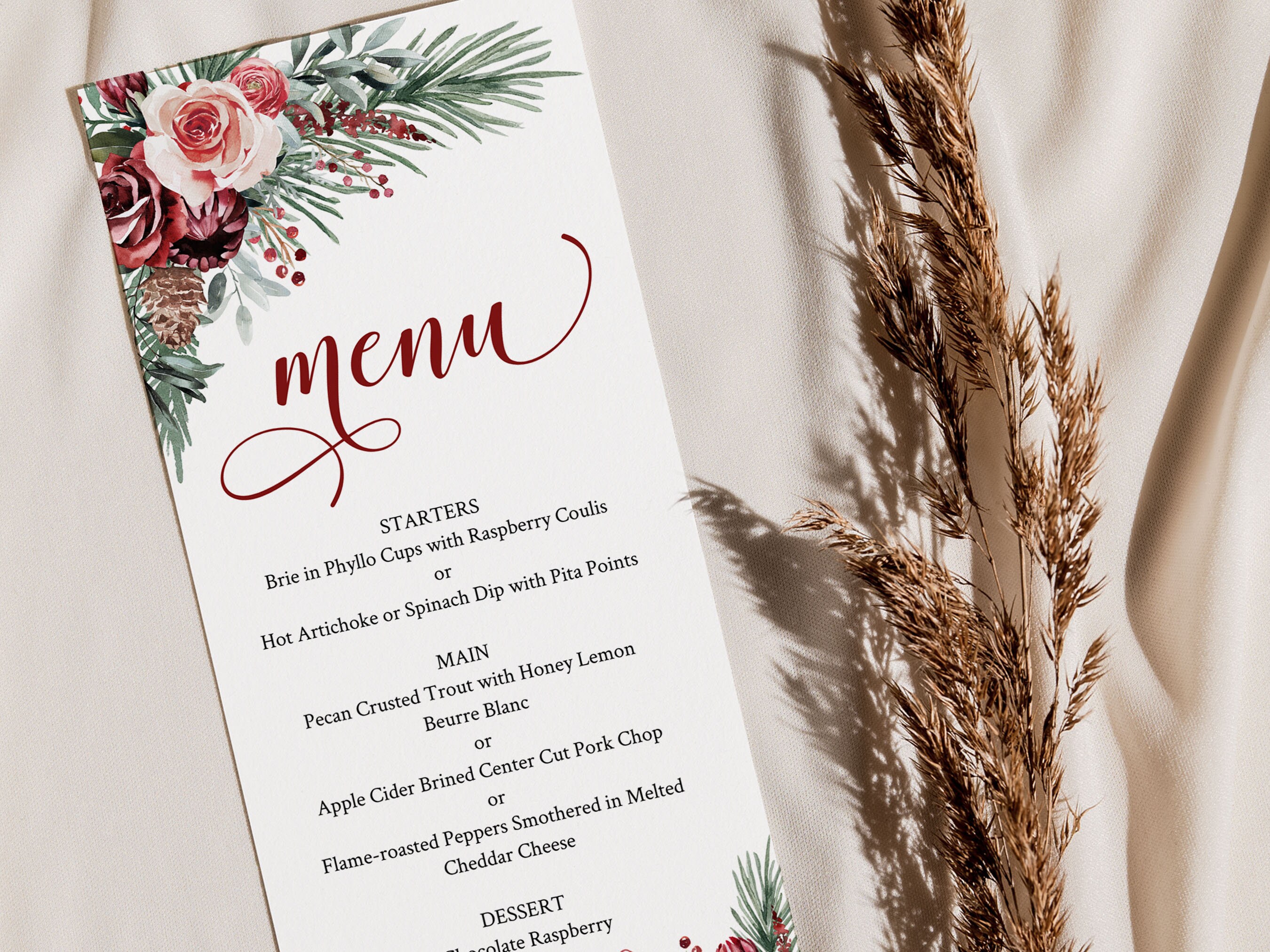 CHRISTMAS Menu Cards Printable Template Pine Tree & | Etsy